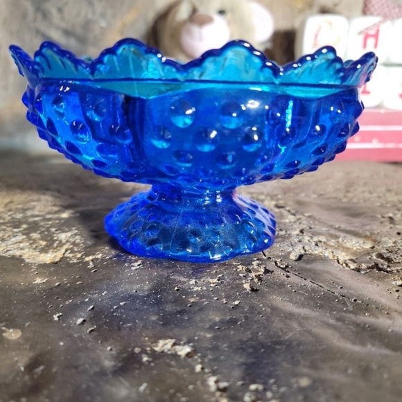 Other | Vintage Fenton Colonial Blue Hobnail Candle Bowl Centerpiece ...